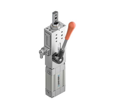 Pneumatic retractable locating pin unit with hand lever, Ø 50 mm ...
